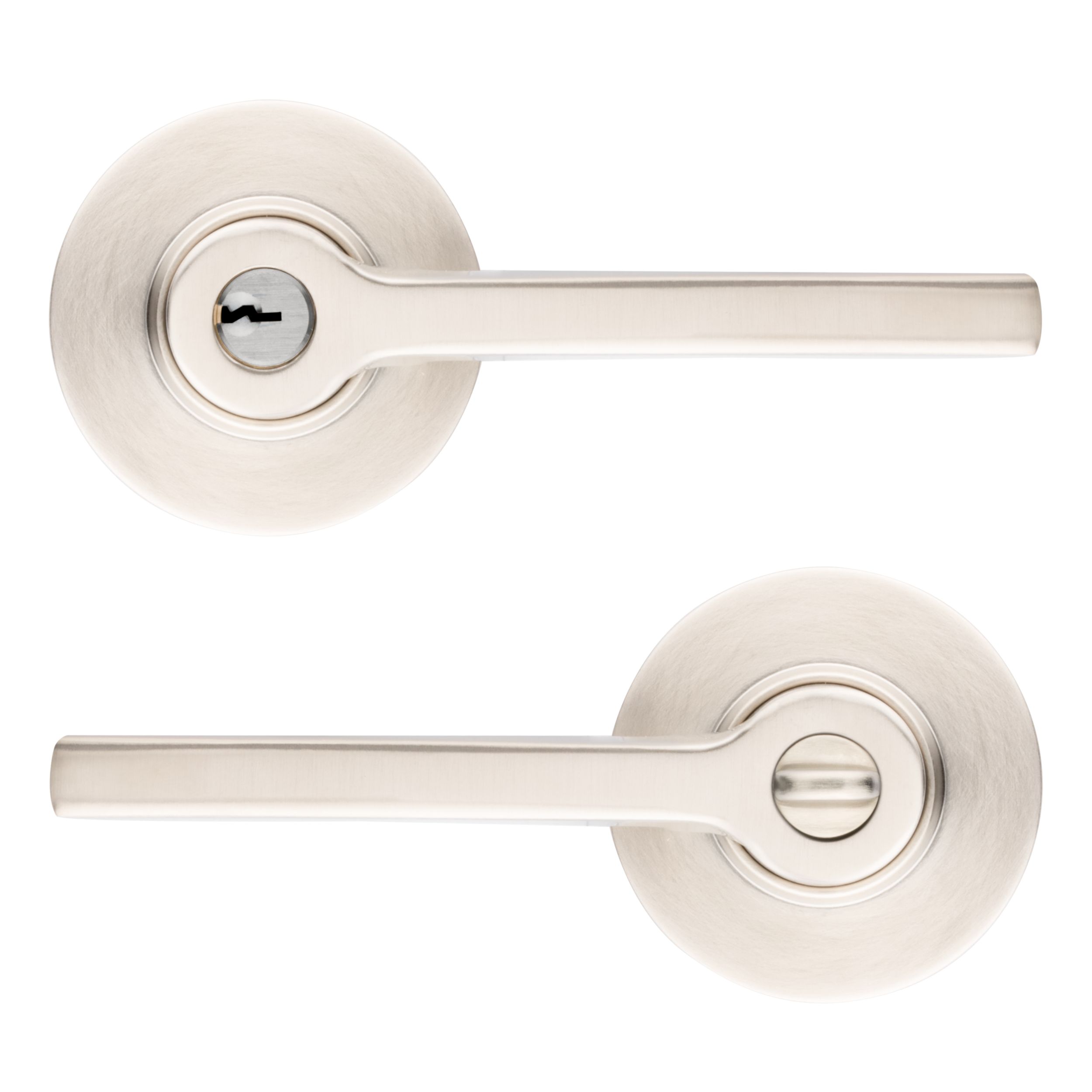 Keyed Square Lever with Round Rose - Lifetime (PVD) Satin Nickel ...