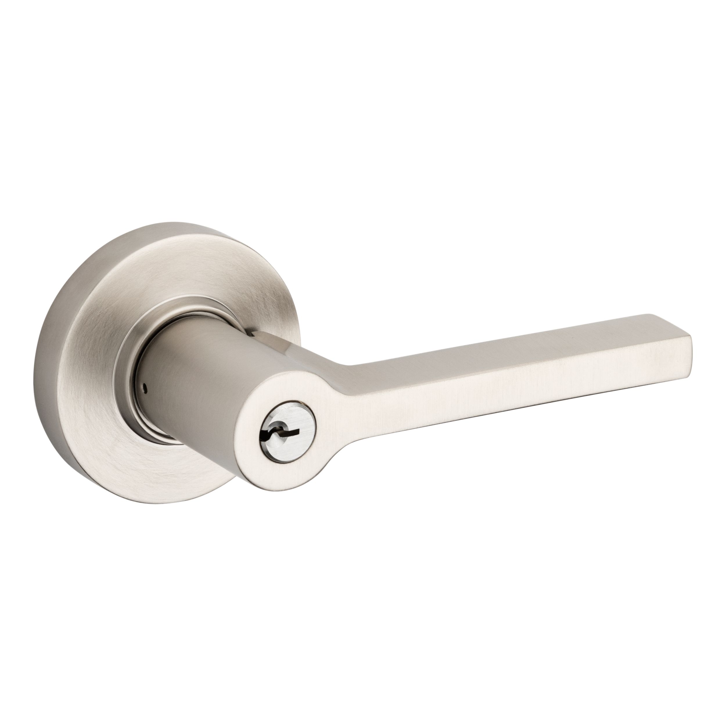 Keyed Square Lever with Round Rose - Lifetime (PVD) Satin Nickel ...